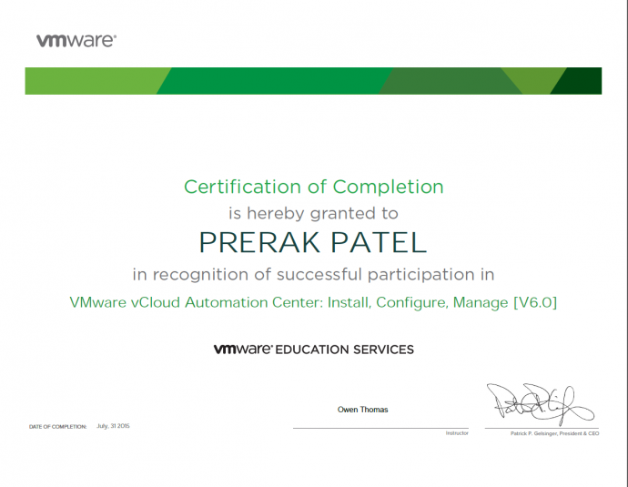 Certifications: - Prerak Patel