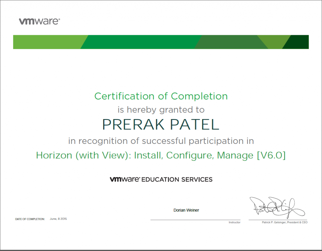Certifications: - Prerak Patel